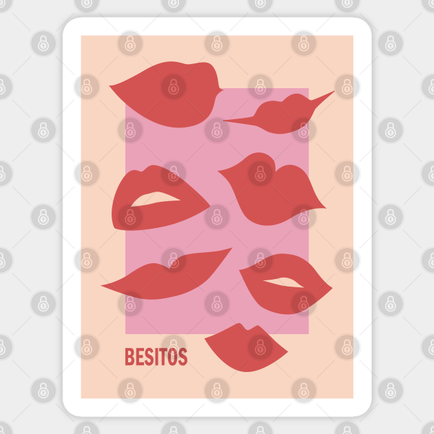 Besitos, Red lips, Kiss, Y2K decor, Retro poster, Fashion decor, Pink red art print, Valentine's ...